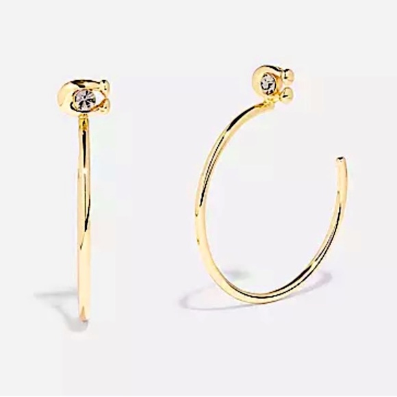 Coach | Jewelry | Coach Gold Signature 5 Hoop Earrings With Crystal ...